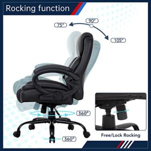 Big and Tall Office Chair 400lbs Wide Seat Ergonomic Desk Chair with Lumbar Support Arms High Back PU Leather Executive Task Computer Chair for Back Pain