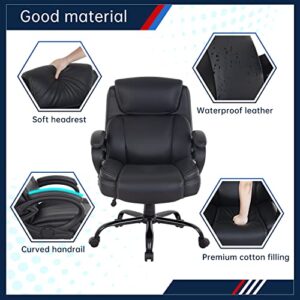 Big and Tall Office Chair 400lbs Wide Seat Ergonomic Desk Chair with Lumbar Support Arms High Back PU Leather Executive Task Computer Chair for Back Pain