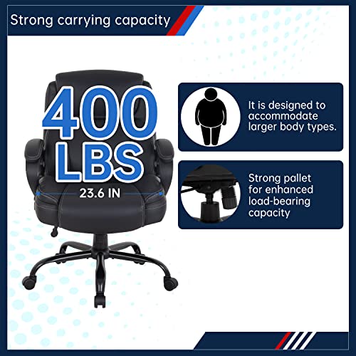 Big and Tall Office Chair 400lbs Wide Seat Ergonomic Desk Chair with Lumbar Support Arms High Back PU Leather Executive Task Computer Chair for Back Pain