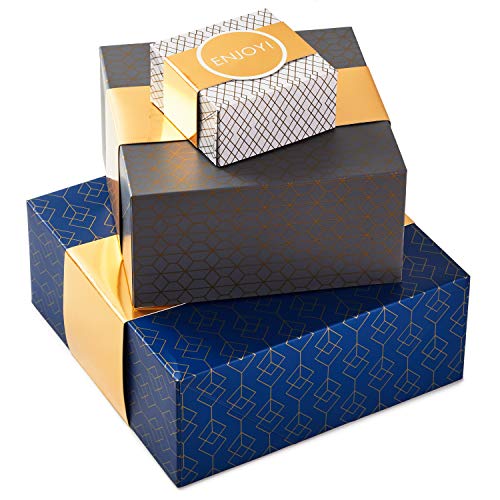 Hallmark Gift Boxes with Wrap Bands, Assorted Sizes (3-Pack: White, Gray, Navy) for Weddings, Graduations, Bridal Showers, Father's Day