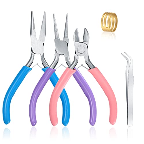 3 Pcs Jewelry Pliers Set, Jewelry Making Tools Pliers Kit, Includes Needle Nose Pliers/Diagonal Pliers/Round Nose Pliers, Wire Cutters Pliers for Jewelry Making Wire Wrapping Beading Crafts Pliers