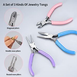 3 Pcs Jewelry Pliers Set, Jewelry Making Tools Pliers Kit, Includes Needle Nose Pliers/Diagonal Pliers/Round Nose Pliers, Wire Cutters Pliers for Jewelry Making Wire Wrapping Beading Crafts Pliers