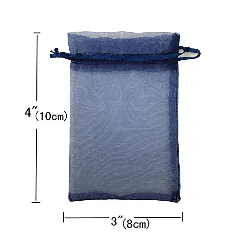 COTOSEY Sosam 100PCS 3x4 Inches Organza Drawstring Pouches Jewelry Party Wedding Favor Gift Bags (3x4, Navy Blue)