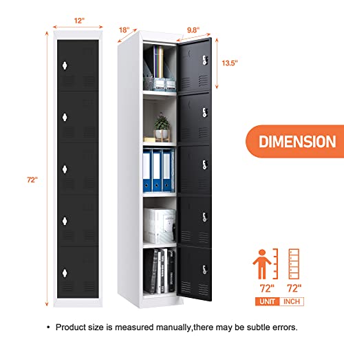 SUXXAN Metal Office Locker Storage Cabinet, Steel Lockers with 5 Lockable Doors, Storage Lockers for Employee School Gym Home,Assembly Required(5 Door)