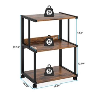 Tribesigns 3-Shelf Printer Stand with Storage, Rolling Printer Table Machine Cart with Wheels, Mobile Desk Organizer Shelves for Office and Home (Rustic Brown)