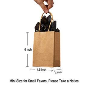 Mini Size Kraft Paper Bag with Handle Party Favours Bag 6x4.5x2.5 inch for Wedding Birthday Baby Shower Recycled Bag, Pack of 24