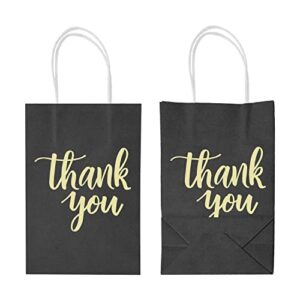 DjinnGlory 100 Pack Small Black Thank You Paper Gift Bags with Handles for Small Business, Shopping, Wedding, Baby Shower, Party Favors (9''x5.5''x3.15'', Black)