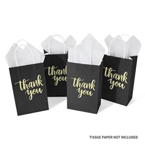 DjinnGlory 100 Pack Small Black Thank You Paper Gift Bags with Handles for Small Business, Shopping, Wedding, Baby Shower, Party Favors (9''x5.5''x3.15'', Black)