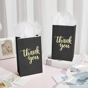 DjinnGlory 100 Pack Small Black Thank You Paper Gift Bags with Handles for Small Business, Shopping, Wedding, Baby Shower, Party Favors (9''x5.5''x3.15'', Black)