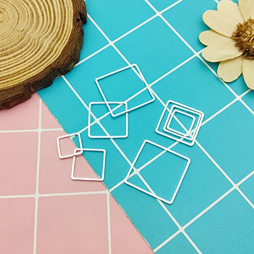 80Pcs Earring Hoop Jewelry Making Earring Beading Hoop Rings Earring Finding Hypoallergenic Square Earrings Beading Hoop Bulk Open Bezel Pendant Frame for DIY Crafts Accessories Supplies(Silver)