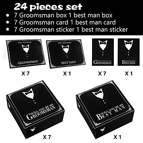 SAIWEILAI ONLINE 24 Pieces Groomsmen Proposal Box Set of 8 Groomsmen Box 8x8x4 inch With 8 Will You Be My Groomsman Labels and 8 Groomsmen Proposal Cards（7 Groomsmen, 1 Best Men ）