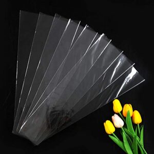 ccHuDE 100 Pcs Clear Plastic Flower Bouquet Bag Sleeve Transparent Cellophane Bags Rose Packaging Bags for Valentine's day