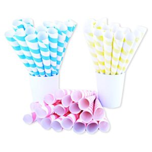 fairy cones premium multicolor cotton candy cones 50 pieces pastel yellow blue and red white striped cones colorful instructions carnival vintage pastel style perfect for multiple themes and all ages