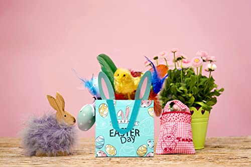 ANOTION Easter Gift Bags, 20 Packs Easter Bags for Kids Easter Treat Bags with Handle, Reusable Easter Goodie Bags Non-woven Rabbit Bunny Bag for Easter Party Favors