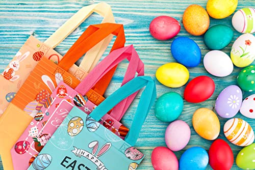 ANOTION Easter Gift Bags, 20 Packs Easter Bags for Kids Easter Treat Bags with Handle, Reusable Easter Goodie Bags Non-woven Rabbit Bunny Bag for Easter Party Favors