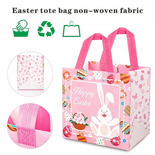 ANOTION Easter Gift Bags, 20 Packs Easter Bags for Kids Easter Treat Bags with Handle, Reusable Easter Goodie Bags Non-woven Rabbit Bunny Bag for Easter Party Favors