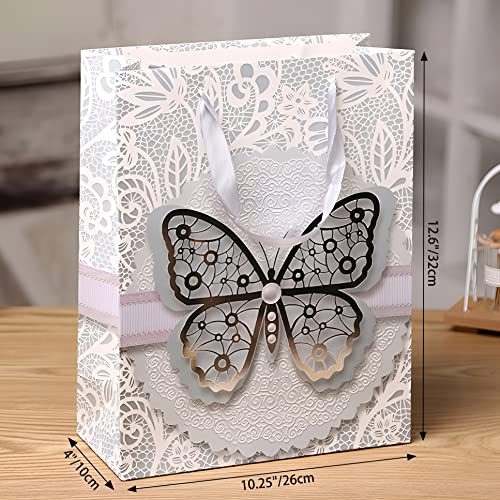 RUIFYRAY 12.6" Large Butterfly Gift Bag 2 Pack, with Handle and Tissue Paper, for Anniversary/Valentines Day/Birthday Party/Bridal Shower Decoration/Wedding Favors/Christmas Holiday & New Year Gift