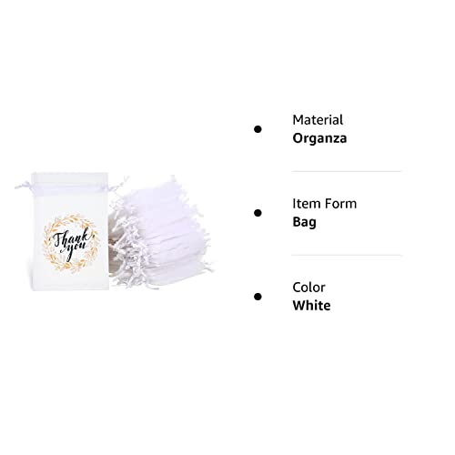 100 Pieces Thank You Bags Sheer Organza Bags, Small Jewelry Present Bags with Drawstring, 4 x 6 Mesh Wedding Party Favor Bags for Sachet, Jewelry, Candy, Soap, Makeup Organza Tulle Favor Bags (White)