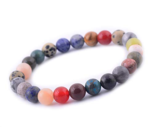 Natural Stone Beads 200pcs Mixed 8mm Round Genuine Real Stone Beading Loose Gemstone Hole Size 1mm DIY Charm Smooth Beads for Bracelet Necklace Earrings Jewelry Making (Stone Beads Mix 200pcs)