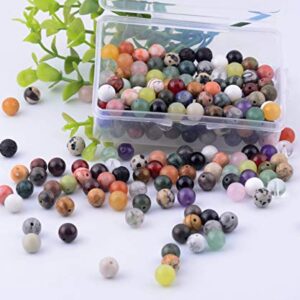 Natural Stone Beads 200pcs Mixed 8mm Round Genuine Real Stone Beading Loose Gemstone Hole Size 1mm DIY Charm Smooth Beads for Bracelet Necklace Earrings Jewelry Making (Stone Beads Mix 200pcs)