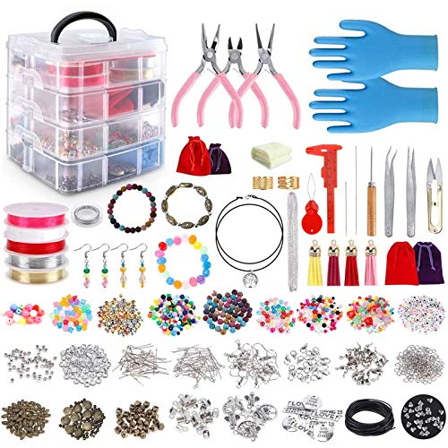 Jewelry Making Kit, 2062 pcs DIY Making Supplies for Bracelet, Necklace, Earrings Making, Great Gift for Girls and Adults with Beads,Jewelry Charms Findings,Pearl,Spacer Beads Wire Cord Pliers Caliper