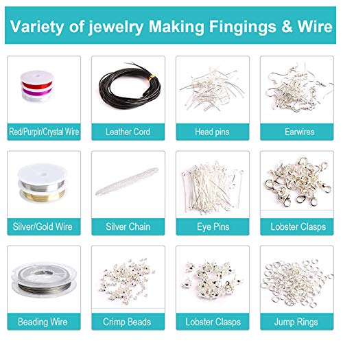 Jewelry Making Kit, 2062 pcs DIY Making Supplies for Bracelet, Necklace, Earrings Making, Great Gift for Girls and Adults with Beads,Jewelry Charms Findings,Pearl,Spacer Beads Wire Cord Pliers Caliper