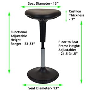 WOBBLE STOOL Standing Desk Chair ergonomic tall adjustable height sit stand-up office balance drafting bar swiveling leaning perch perching high swivels 360 computer active sitting black saddle seat