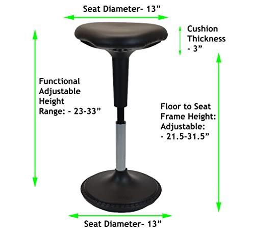 WOBBLE STOOL Standing Desk Chair ergonomic tall adjustable height sit stand-up office balance drafting bar swiveling leaning perch perching high swivels 360 computer active sitting black saddle seat