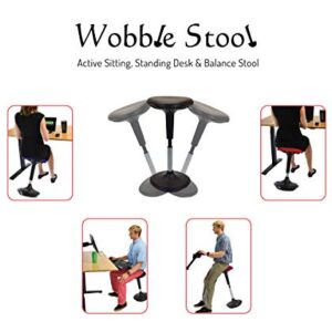 WOBBLE STOOL Standing Desk Chair ergonomic tall adjustable height sit stand-up office balance drafting bar swiveling leaning perch perching high swivels 360 computer active sitting black saddle seat