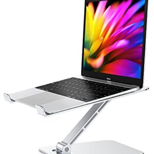 STOON Foldable Laptop Stand for Desk, Ergonomic Portable Computer Stand with Adjustable Height, Ventilated Aluminium Laptop Riser Holder Compatible with MacBook Pro, Air, All Notebooks 10-16"(Silver)