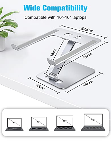 STOON Foldable Laptop Stand for Desk, Ergonomic Portable Computer Stand with Adjustable Height, Ventilated Aluminium Laptop Riser Holder Compatible with MacBook Pro, Air, All Notebooks 10-16"(Silver)