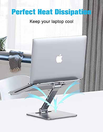 STOON Foldable Laptop Stand for Desk, Ergonomic Portable Computer Stand with Adjustable Height, Ventilated Aluminium Laptop Riser Holder Compatible with MacBook Pro, Air, All Notebooks 10-16"(Silver)