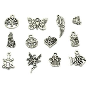 Wholesale Bulk Lots Jewelry Making Silver Charms Mixed Smooth Tibetan Silver Metal Charms Pendants DIY for Necklace Bracelet Jewelry Making and Crafting, JIALEEY 100 PCS