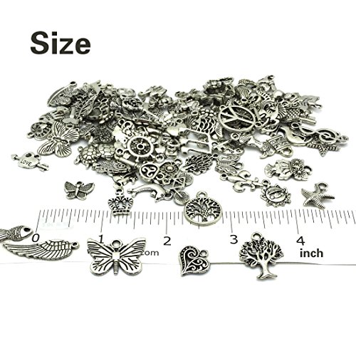 Wholesale Bulk Lots Jewelry Making Silver Charms Mixed Smooth Tibetan Silver Metal Charms Pendants DIY for Necklace Bracelet Jewelry Making and Crafting, JIALEEY 100 PCS