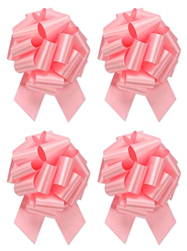 Extra Large Light Pink Gift Wrap Pull Bows - 8" Wide, XL Powder Pink Ribbon Big Pull Flower Bows for Baby Shower Gifts and Presents, Set of 4 (Light Pink)