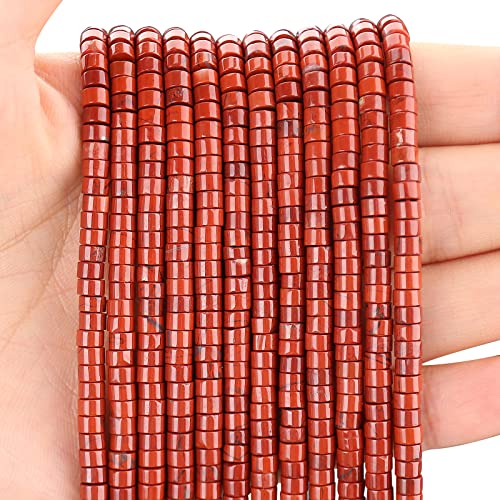 150PCs Natural Red Jasper Spacer Beads, Loose Semi Precious Flat Round Gemstone Heishi Disc Stone Beads for Beading Jewelry Making 4mm*2mm 38cm