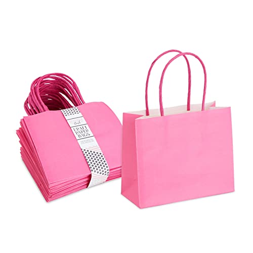 Sparkle and Bash 50 Pack Mini Pink Gift Bags with Handles, Bulk Kraft Party Favor Bags (6 x 5 x 2.5 In)