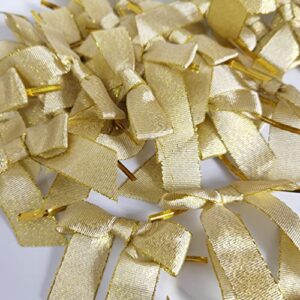 Micomon Metallic Gold Bows for Crafts Pretaied Christmas Bows with Twist Ties Hot Cut Tails for Gift Wrapping Packing Christmas Decoration (Gold,50pcs)