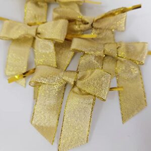 Micomon Metallic Gold Bows for Crafts Pretaied Christmas Bows with Twist Ties Hot Cut Tails for Gift Wrapping Packing Christmas Decoration (Gold,50pcs)