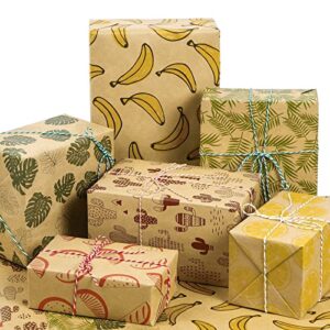 packanewly kraft wrapping paper sheet – 6 sheets summer design reversible gift brown wrap paper – 17.5 x 30 inches per sheet