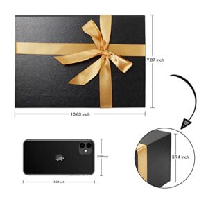 Gift Box with Lid black magnetic close Decorative Boxes for Christmas Thanksgiving Birthday Wedding Bridesmaid with Gift Card, Envelope, Ribbon, Shredded Paper Filler (11"X 8.07"X 4.13" 1 Pcs)