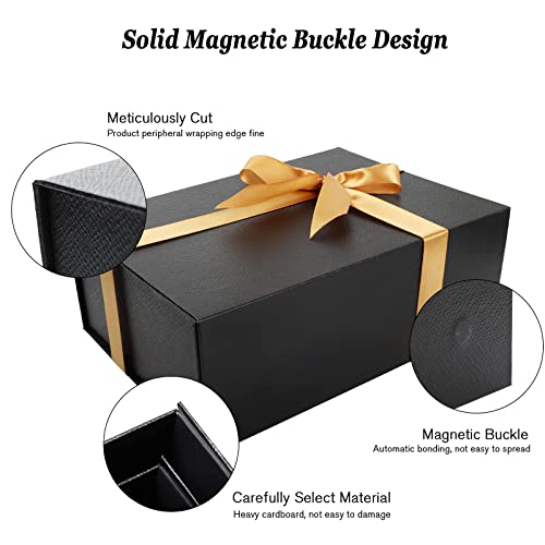 Gift Box with Lid black magnetic close Decorative Boxes for Christmas Thanksgiving Birthday Wedding Bridesmaid with Gift Card, Envelope, Ribbon, Shredded Paper Filler (11"X 8.07"X 4.13" 1 Pcs)