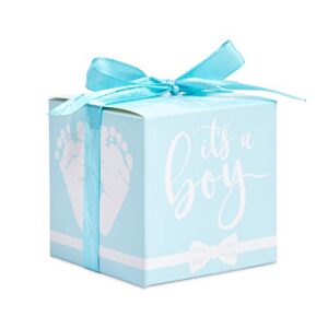 Sparkle and Bash Its a Boy Baby Shower Party Favor Boxes with Ribbons (Blue, 50 Pack)