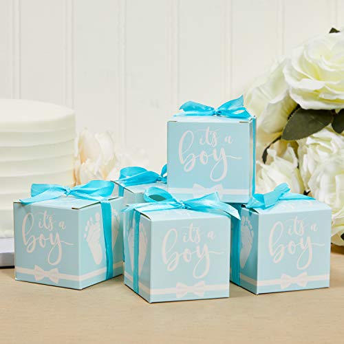 Sparkle and Bash Its a Boy Baby Shower Party Favor Boxes with Ribbons (Blue, 50 Pack)