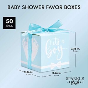 Sparkle and Bash Its a Boy Baby Shower Party Favor Boxes with Ribbons (Blue, 50 Pack)