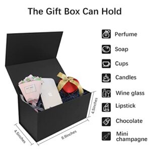 Scenes Black Gift Box, 8.9 x 4.5 x 4.5 In Magnetic Small Gift Boxes with Ribbon for Presents Christmas Birthdays Weddings Groomsmen Gift Boxes with Lids