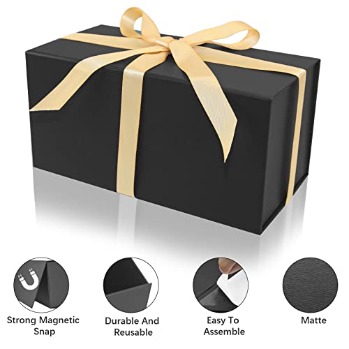 Scenes Black Gift Box, 8.9 x 4.5 x 4.5 In Magnetic Small Gift Boxes with Ribbon for Presents Christmas Birthdays Weddings Groomsmen Gift Boxes with Lids