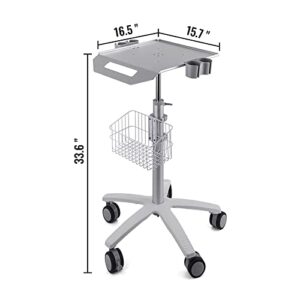 VEVOR Medical Cart Mobile Trolley Cart with Wheels 29.5"-41.3" Height Adjustable Stainless Steel Dental Cart Rolling Desktop Lab Cart with 16.5"× 15.7" Large Tabletop