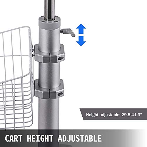 VEVOR Medical Cart Mobile Trolley Cart with Wheels 29.5"-41.3" Height Adjustable Stainless Steel Dental Cart Rolling Desktop Lab Cart with 16.5"× 15.7" Large Tabletop