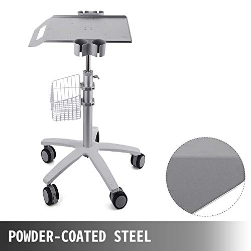 VEVOR Medical Cart Mobile Trolley Cart with Wheels 29.5"-41.3" Height Adjustable Stainless Steel Dental Cart Rolling Desktop Lab Cart with 16.5"× 15.7" Large Tabletop